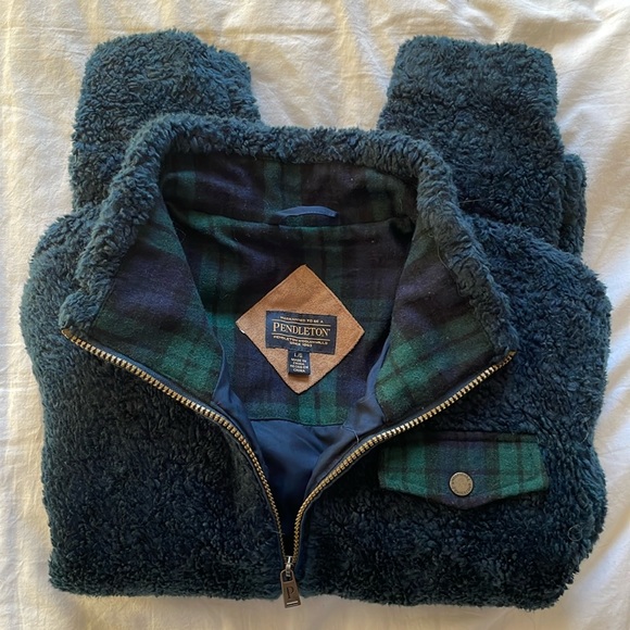 Pendleton | Jackets & Coats | Pendleton Fleece Jacket With Plaid Trim ...